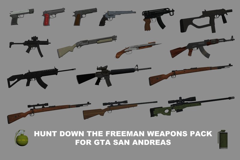 Hunt Down the Freeman Weapons Pack скачать для GTA: San Andreas